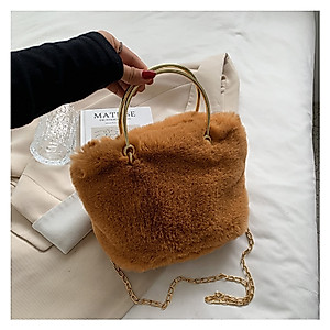 WPYYI Women Plush Chain Crossbody Shopper Bag Ladies Tote Shoulder Bag Solid Color Messenger Bag Handbag (Color : Orange, Size : One Size)