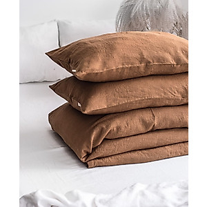 Linen Bedding Set in Tobacco, Duvet Cover and 2 Pillowcases Set, King, Queen, Twin, Full, Double, Single Size, Tobacco Brown Linen Bedding (King-90X104)