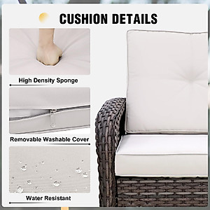 EAGLE PEAK 4pc Outdoor Wicker Patio Chairs, Rattan Porch Chairs with Removable Seat Cushions for Backyard, Deck and Garden, Set of 4, Brown/Beige