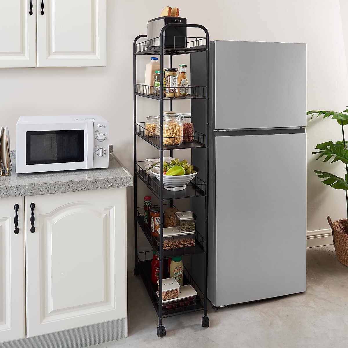 JOIN IRON 6-Tier Rolling Cart Gap Kitchen Slim Slide Out Storage Tower Rack with Wheels, 6 Baskets, Kitchen, Bathroom Laundry Narrow Piaces Utility cart, 10" D x 22.8" W x 61" H