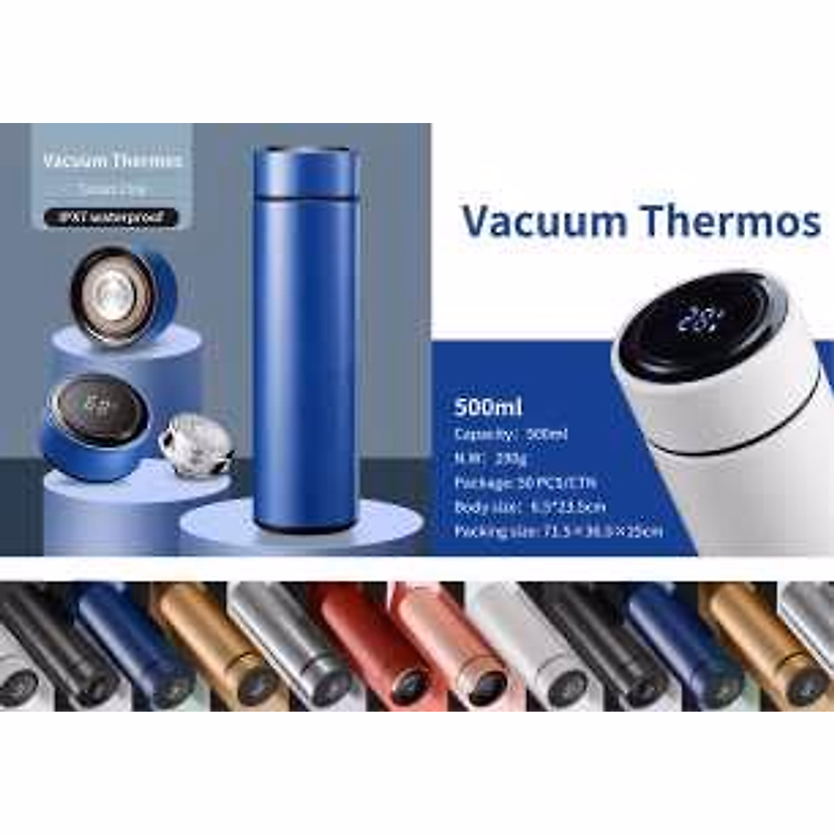 16oz Thermos Stainless Steel Double Wall Vacuum Flask Smart Water Bottle with LED Screen for Temp (Red)