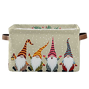 senya Christmas Basket with Handles, Christmas Card with Gnomes Foldable Fabric Collapsible Storage Bins Organizer Bag for Storage Toy Clothes, one size x1