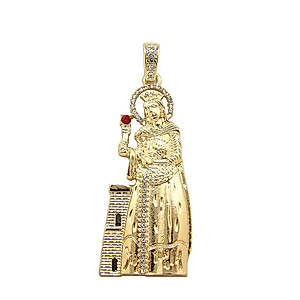 NYFASHION101 Stone Stud Saint Barbara Large Pendant for Necklace in Gold-Tone