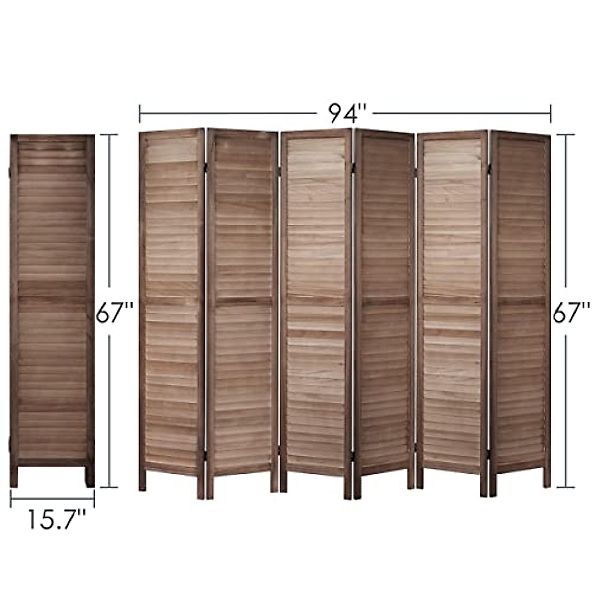 AMBITION LAND 6 Panel Room Dividers and Folding Privacy Screens,Wood Room Divider 5.6 Ft Tall Freestanding Folding Room Divider Screens 15.7" Wide Panel,Panel Divider&Room Divider Wall(6 Panel, Brown)