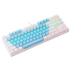 BLUEXIAO K100 Mechanical Gaming Keyboard, USB Wired Green Axis Ergonomic Mechanical Feeling Keyboard with Blue Switches for Desktop, Computer, PC (87 Keys,BlueWhite)