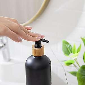 Vorey Bathroom Glass Soap Dispenser Set with Pump, Soap and Lotion Dispenser with Bamboo Tray for Farmhouse Decor (Black & White)