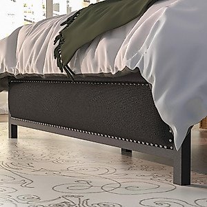 VECELO Queen Size Bed Frame with Linen Fabric Headboard and Footboard, Heavy-Duty Platform with Strong Steel Slats, No Box Spring Needed, Easy Assembly, Black