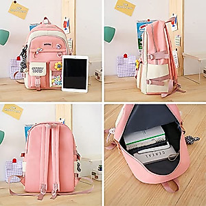 YGYCF Kawaii Backpack 5Pcs Set for Student with Cute Knot Accessories - School Bags for Teen Girls Back to School Supplies Essentials Aesthetic Bookbag, C Blue