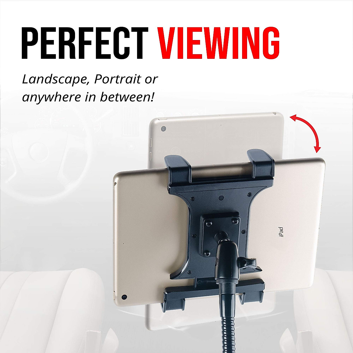 Tackform Gooseneck Tablet Mount for Car and Truck Industrial 28 Inch Steel Coil Gooseneck Seat Rail Device Holder for Taxi, Van, Vehicle. Compatible with iPad, Galaxy, Surface Pro