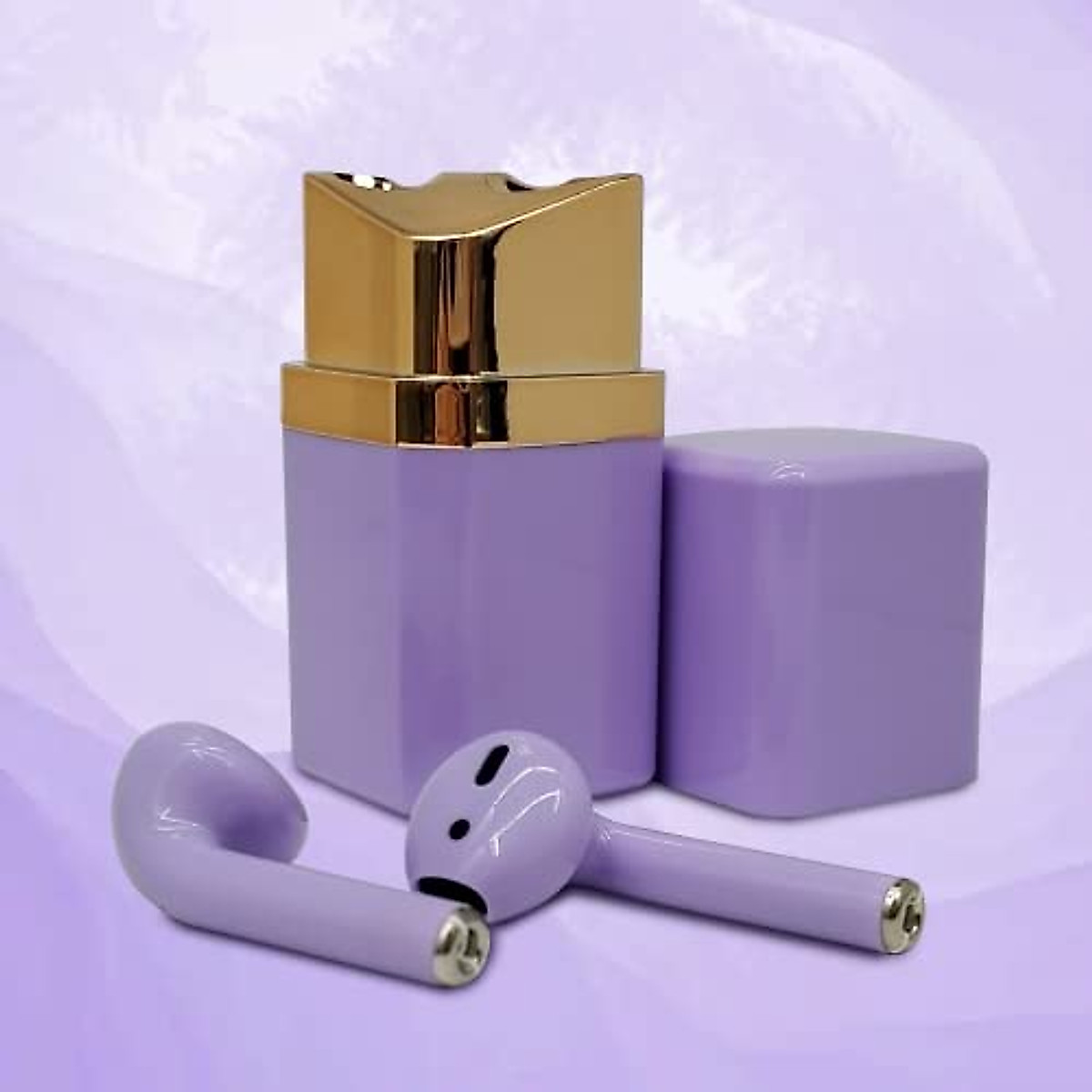 Conchpeople Portable Bluetooth Wireless Earbuds, Premium Fidelity Sound Quality 90H Long Standby Headphones with Dual Mic, Mobile Bluetooth Headset Lipstick Design for Girls and Women (Purple)