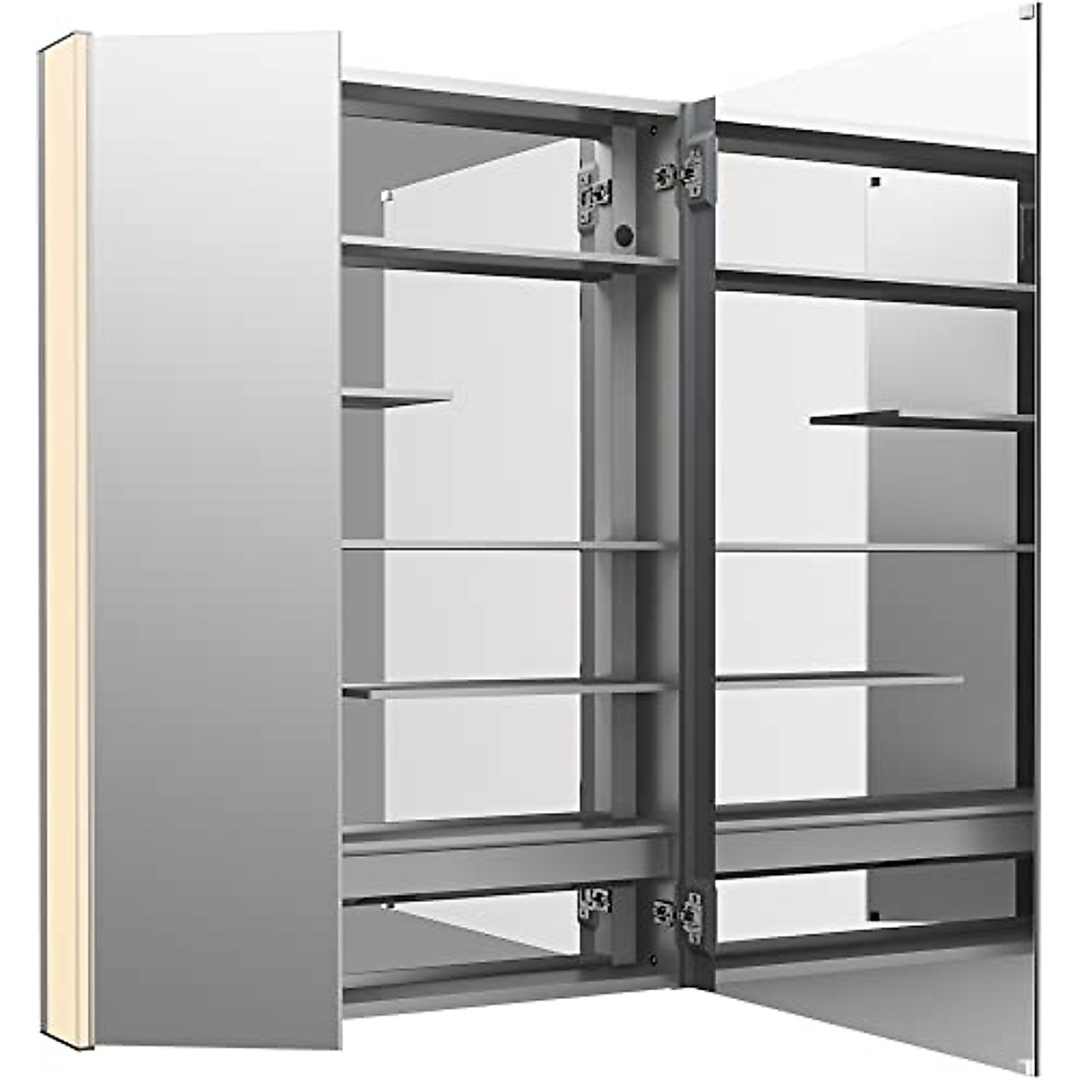 KOHLER K-81149-SLE-DA1 Maxstow Medicine Cabinet with LED Light, Mirror Doors & Staggered Shelves, Rectangular Frame, 32" x 40"