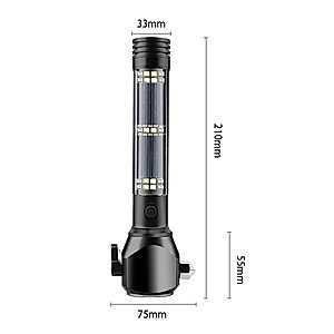 Serjur 8 in 1 Multi Function Flash Light,USB Rechargeable Solar Powered Flashlight with Glass Breaker,Seatbelt Cutter,Alarm and Phone Charger, Car LED Tactical Flashlight for Emergencies