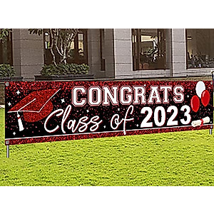 Large Congrats Class of 2023 Banner Red Backdrop Graduation 2023 Yard Sign for Graduation Party Supplies Graduation Decorations 2023 (Red)