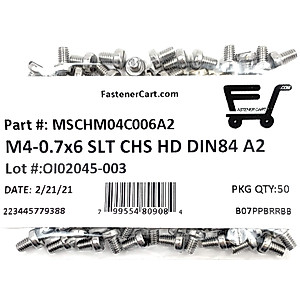 M4-.70 x 6 Stainless Steel Slotted Cheese Head Machine Screw DIN84 A2 M4x6 (50 Pieces)
