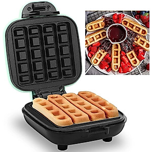 Mini Waffle Stick Maker, Easy to Clean, Non-Stick Surfaces, 4 Inch, Makes 4 Waffle Sticks, Ideal for Breakfast, Snacks, Desserts and More,Aqua,1400W