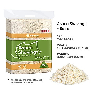 Niteangel 65L Aspen Shaving Hamster Beddings for Syrian Dwarf Hamster Gerbil Mice Degu Rat Rabbit Bunny Guinea Pig Chinchilla Hedgehog or Other Small Pets (65L - 15mm)