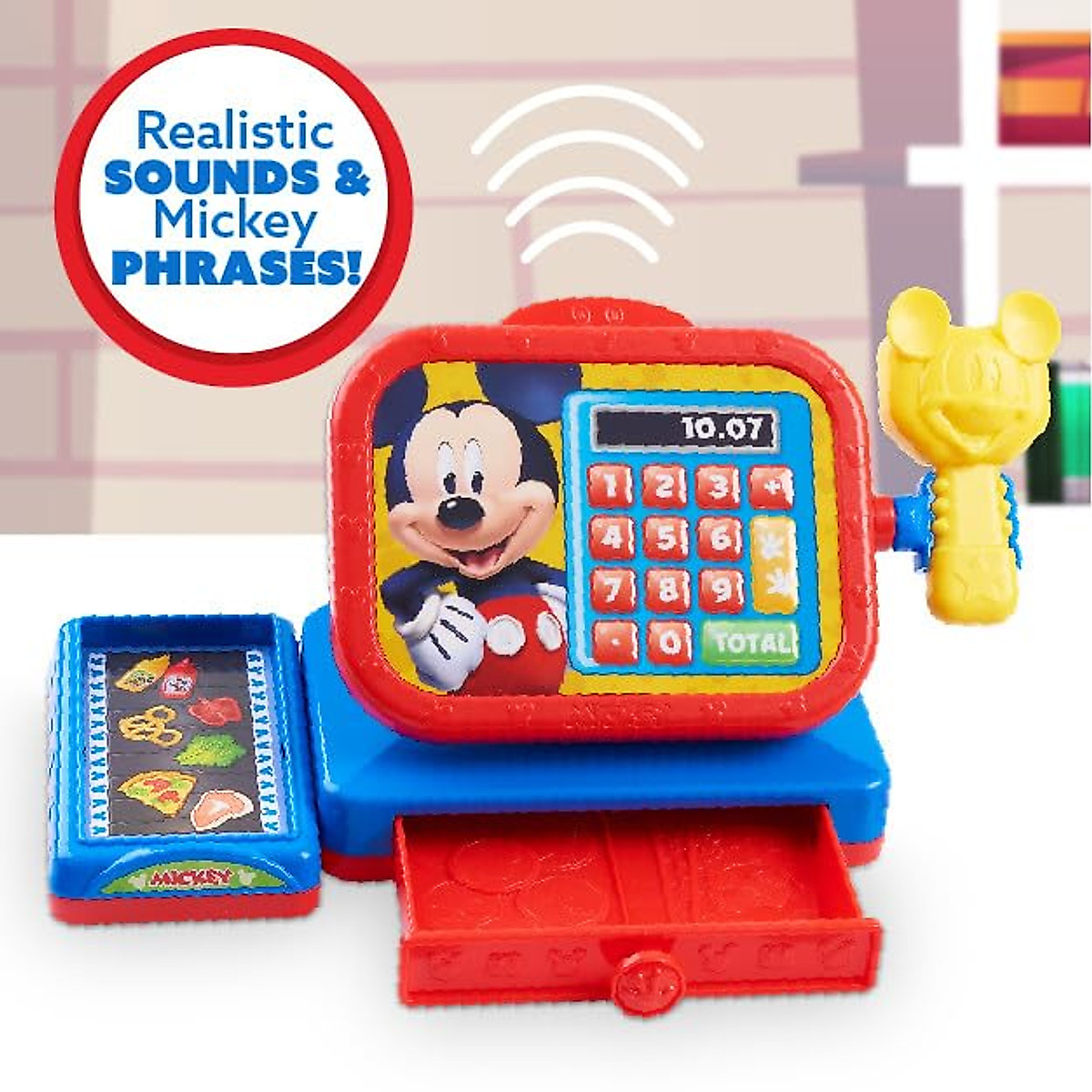 Disney Junior Mickey Mouse Realistic Sounds Toy Cash Register with Pretend Play Money, 14-pieces, Kids Toys for Ages 3 Up, Amazon Exclusive by Just Play