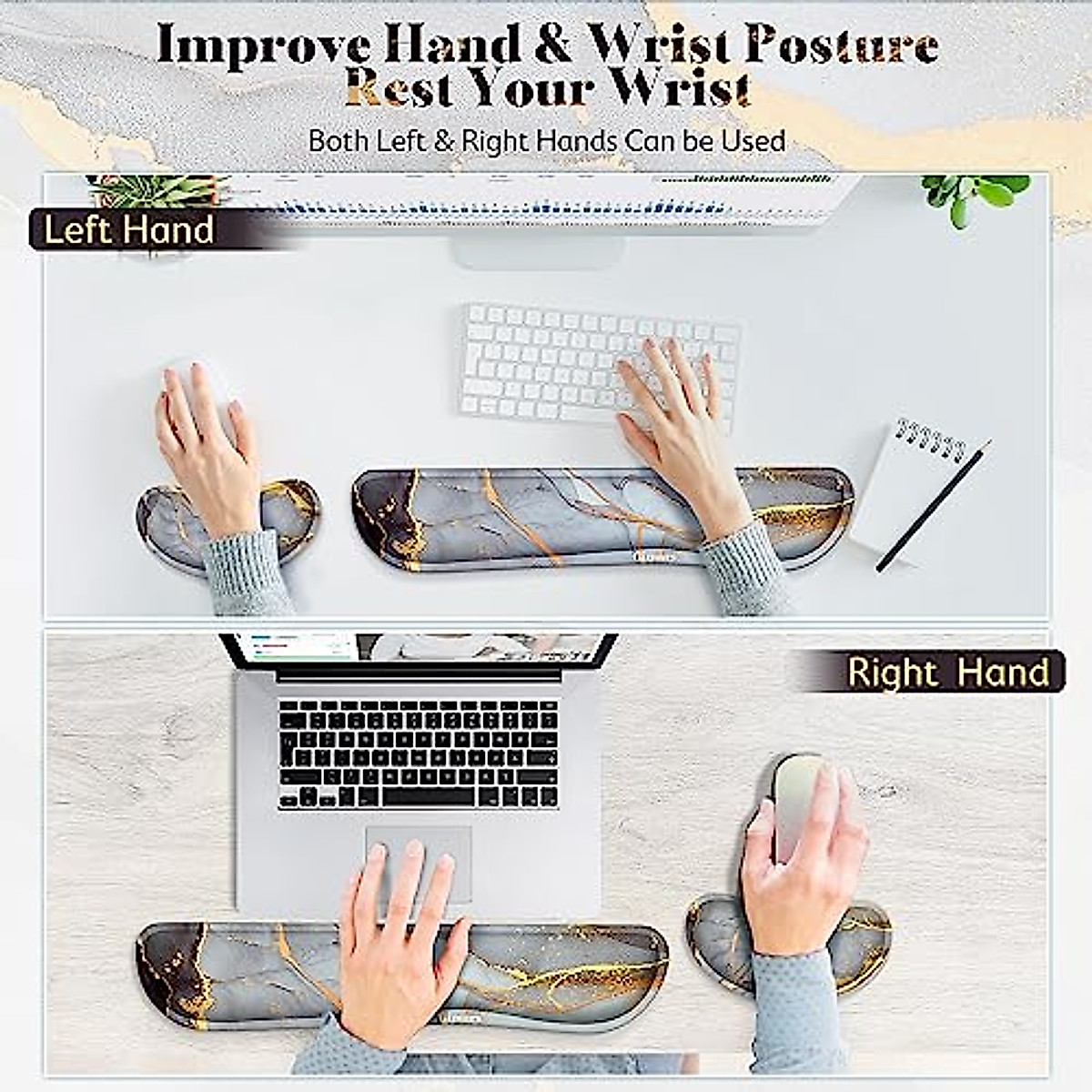 Gimars Upgrade Enlarge Gel Memory Foam Set Keyboard Wrist Rest Pad, Comfortable Ergonomic Design for Easy Typing Pain Relief, Firm Mouse Wrist Cushion Support for Office, Computer, Laptop, Mac
