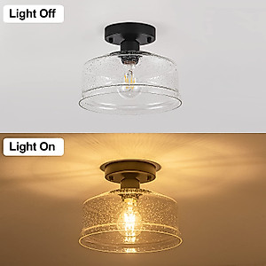TSMKLEDAN Semi Flush Mount Ceiling Light, Modern Light Fixture Ceiling Mount with Seeded Glass Shade, Black Farmhouse Light Fixtures for Hallway Porch Bedroom Corridor Kitchen