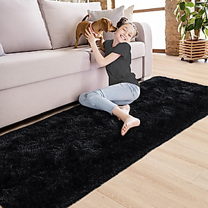 Noahas Fluffy Black Runner Area Rugs, Non-Slip Shaggy Fuzzy Carpet for Bedrooms, Hallways, Living Room, Nursery - Soft Decor Rug for Kids, Girls, Boys