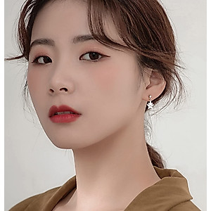 Reffeer Solid 925 Sterling Silver Double Star Stud Earrings for Women Small Star Stud Earrings Drops (A-Silver)