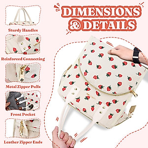 Lunch Bag Women Insulated Lunch Box Wide-Open Lunch Tote Bag Large Drinks Holder Durable Nylon Thermal Snacks Organizer for Men Adults Work Picnic Hiking Beach Fishing, Strawberry Corduroy