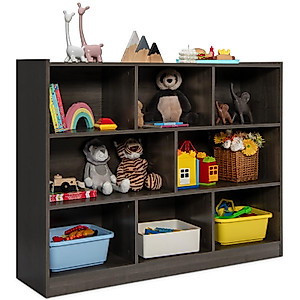 MAT EXPERT Toy Storage Organizer, 8-Section Display Shelf Cabinet for Organizing Books & Toys, 3-Tier Open Wooden Daycare Kids Bookshelf for Classroom, Playroom, Nursery & Kindergarten (Grey)