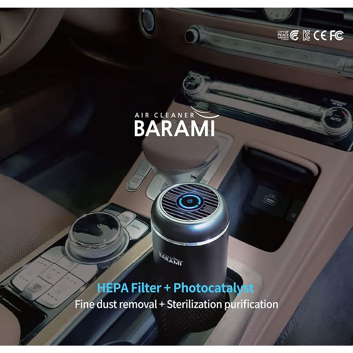 BARAMI-5_Silver | Car Air Purifier | Portable Air Purifier| photocatalytic Air Purifier | Air Purifiers for Home,Bedroom,desktop | Pet Odor Eliminator | Removes PM2.5 Dust,Smoke,Car Odor