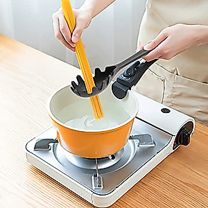 MJIYA Silicone Spaghetti Server, Food Grade Pasta Fork, High Heat Resistant to 480°F, Durable Heat-Resistant Silicone Spaghetti Scoop (Black)