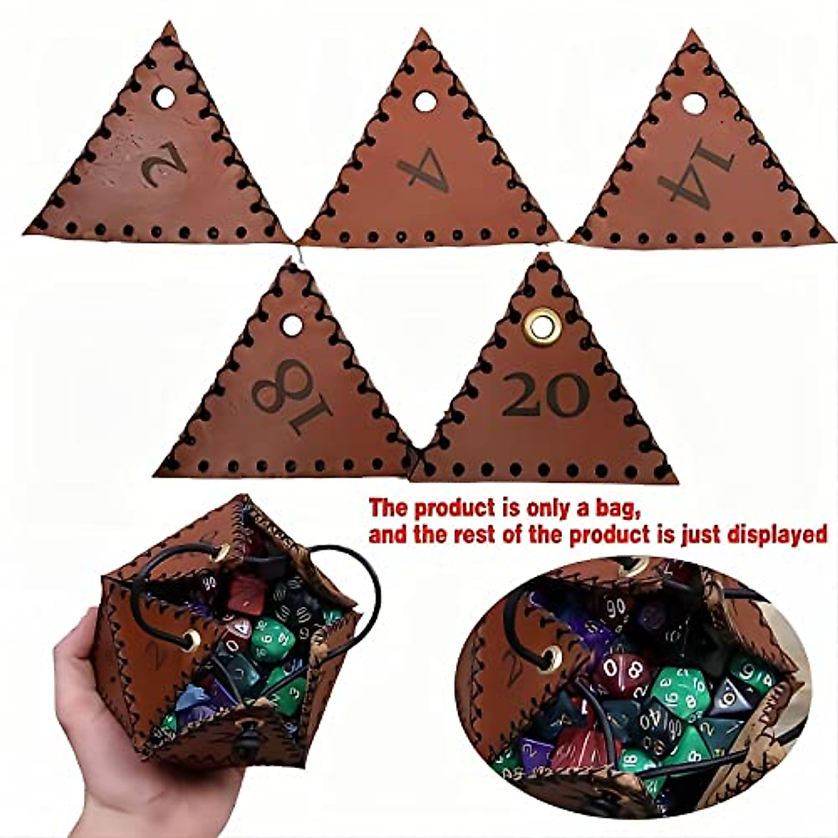 Taivoze Leather D20 Dice Bag, Polyhedral Dice Pouch Portable Drawstring Bag for RPG,Game,DND Dice Bag, Brown