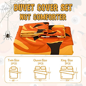 Luxudecor Halloween Duvet Cover Set King Size Pumpkin Orange Bedding Set with Pumpkin Ghost Duvet Cover Set,Halloween Festival Themed Bedding Set for All Seasons (3pcs, 104"x90")