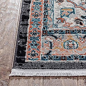 Well Woven Lycie Multi Black & Pink Vintage Oriental Distressed Medallion Pattern Boho Area Rug (9'8" x 13')