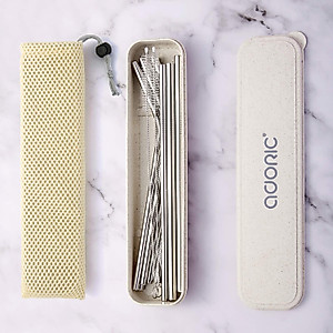 Reusable Straws with Case, Metal Straw Reusable Straws Drinking Straws Portable Eco Friendly Straight and Curved Stainless Steel Straws 8 Set with 2 Straw Cleaner