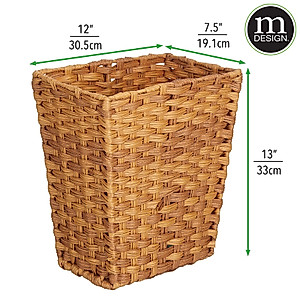 mDesign Small Woven Trash Can - Slim Rectangular Waste Basket - Decorative Garbage Waste Bin for Bedroom, Bathroom, Kitchen, Home Office, Craft, Laundry, Utility Rooms, and Garage - Camel