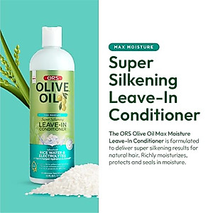 ORS Olive Oil Max Moisture Leave-In Conditioner with Rice Water and Electrolytes for Supercharged Hair Hydration 16.0 Ounce (1)