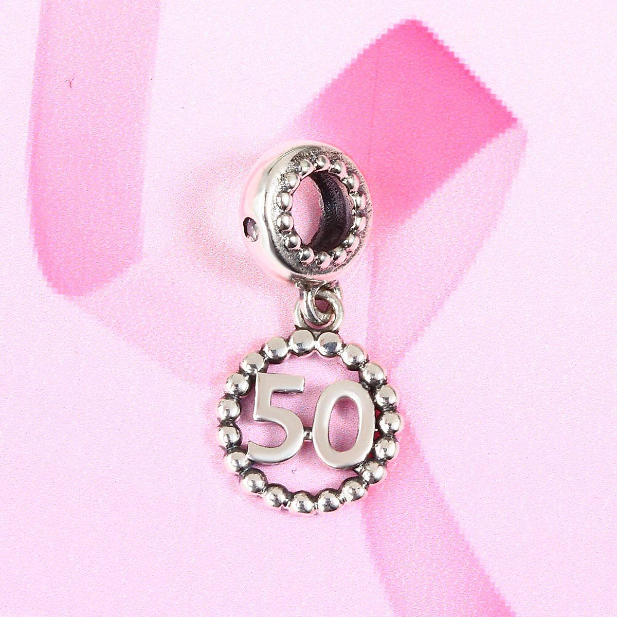 50 Anniversary Birthday Number Charms for Pandora Charm Bracelet, 925 Sterling Silver 50th Milestone Beads Inlay CZ Birthstone Dangle Pendant, Gifts for Mother/Wife/Family