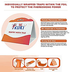 MS. KUKI Moth Traps for Pantry House Kitchen Larder Storeroom Home Indoor Cooking Cellar Buttery Storage Product Paper Cardboard Sticky Glue with Pheromones Prime No Clothes Closet Clothing (6 Pack)