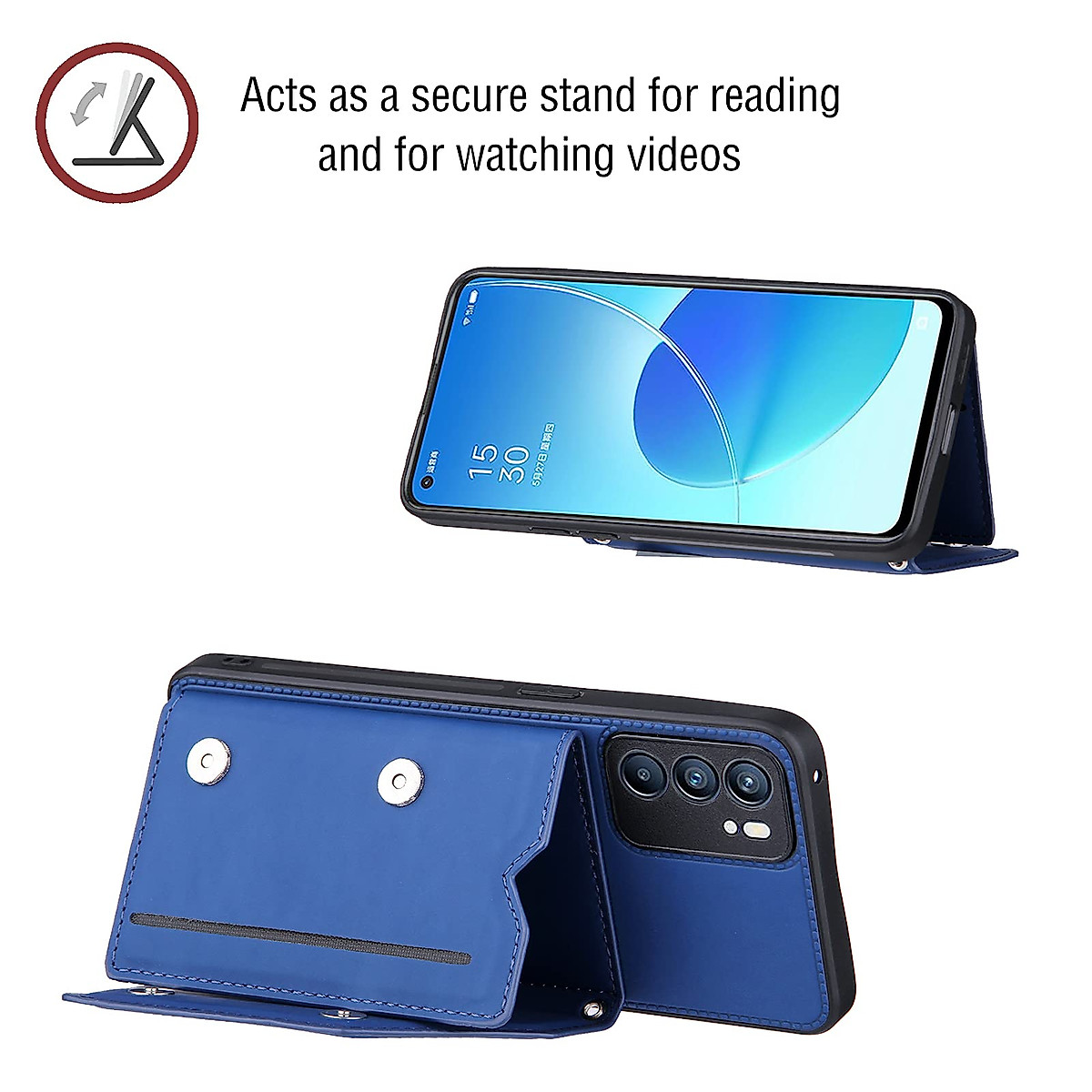 Compatible with Oppo Reno6 Pro 5G Cover Case,PU Leather Kickstand with Card Slot,Compatible with Oppo Reno 6 Pro 5G Case 2 in 1 Phone Case Cover Blue