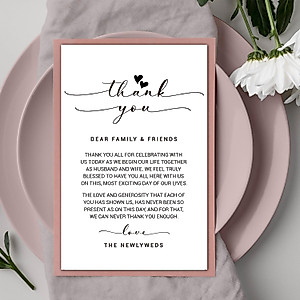 50 Thank You Placecards for Wedding, Wedding Thank You Place Setting Cards for Table Reception, Dinner Plates, Wedding Reception Thank You Cards, Heart Script,4 x 6 inch.