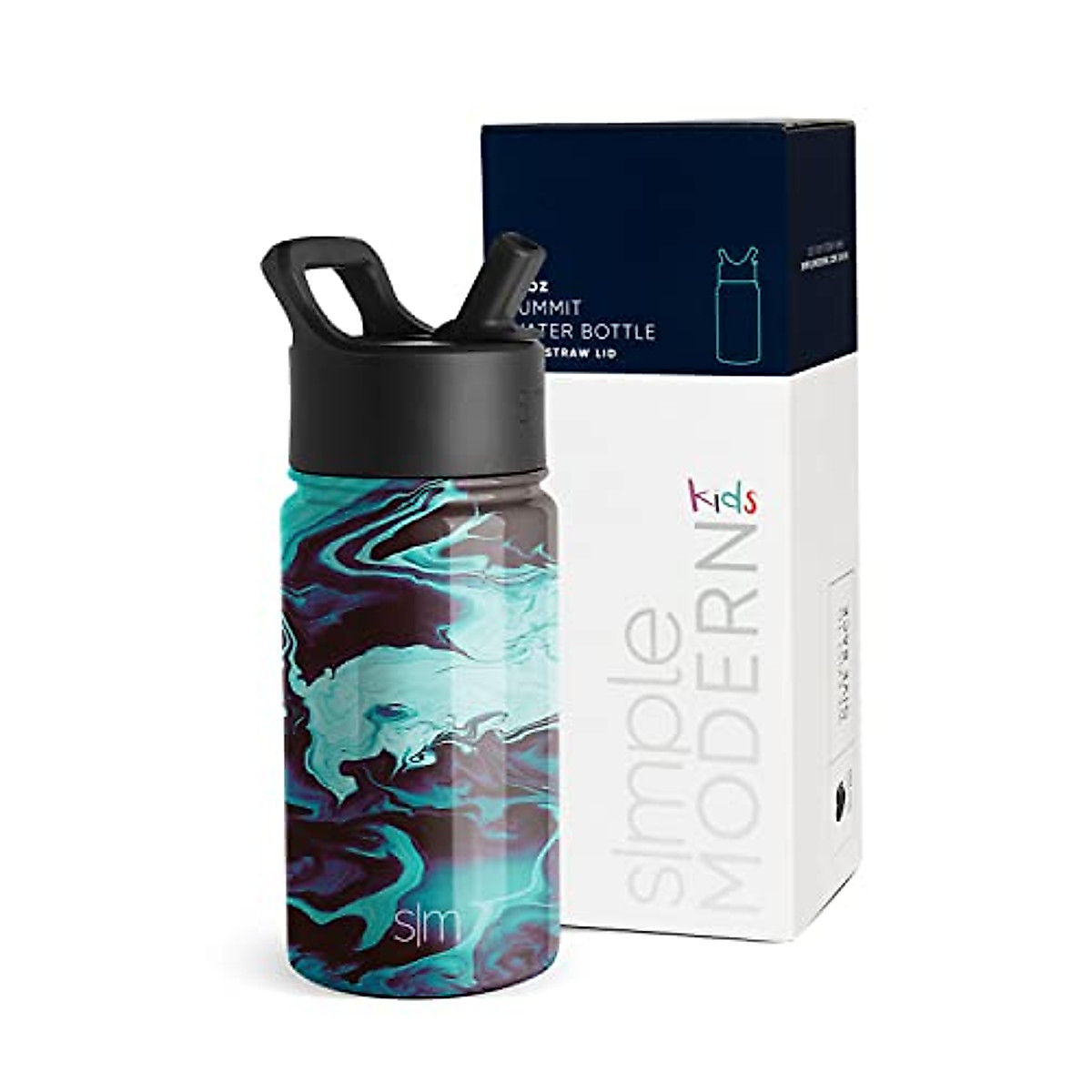 Simple Modern Kids Water Bottle with Straw Lid | Insulated Stainless Steel Reusable Tumbler for Toddlers, Girls, Boys | Summit Collection | 14oz, Typhoon Geode