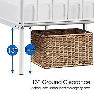 Topeakmart White Metal Twin Size Bed Frame with Headboard and Footboard, White Platform Bed Frame Twin, Heavy Duty Steel Salt Metal Bed Frame, No Box Spring Needed, Anti-Slip Metal Bed Frame, White