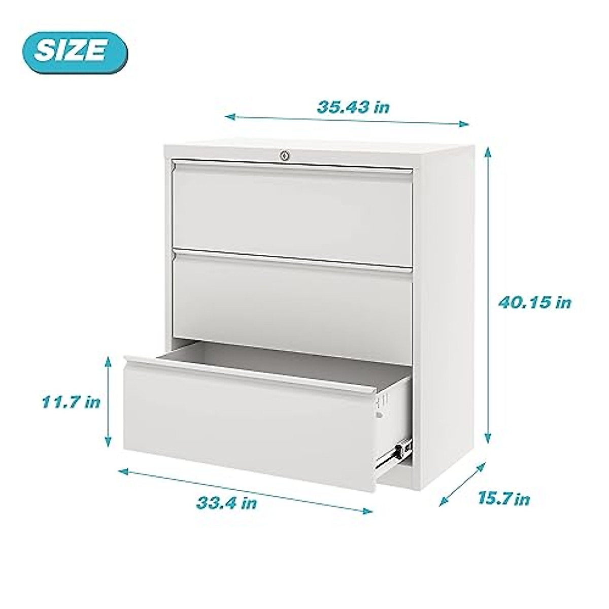 Aobabo Metal Lateral File Cabinet with Lock,Large Deep Drawer with Adjustable File Bars for Office,Home,35.43 Inches Wide for Letter/Legal A4 Size Drawer,Assembly Required (White,3 Drawer)………