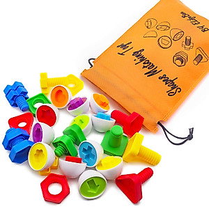 EJLIFEBOX 14 Pack Jumbo Nuts Bolts and Matching Eggs Fine Motor Skills Toys Set for Toddlers, Matching Color and Shape Game Toy Improve Motor Skills