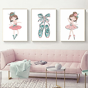 PWTXKAH Ballet Dancer Pictures Watercolor Ballet Canvas Wall Art