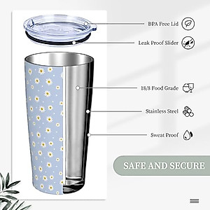 Yaxongx 20oz Tumbler Cartoon Little Daisy Double Wall Vacuum Insulated Coffee Mug with Lid and Metal Straw Brush Reusable Stainless Steel Water Bottle Travel Cup Gifts for Car Ice Drinks Hot Beverage