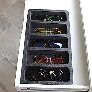 Polar Whale Sunglasses Drawer Organizer Tray Insert for Home Bedroom Bathroom Vanity Dresser Counter Table Waterproof Washable Black Foam 5 Compartment 8.25 x 15.5 Inches