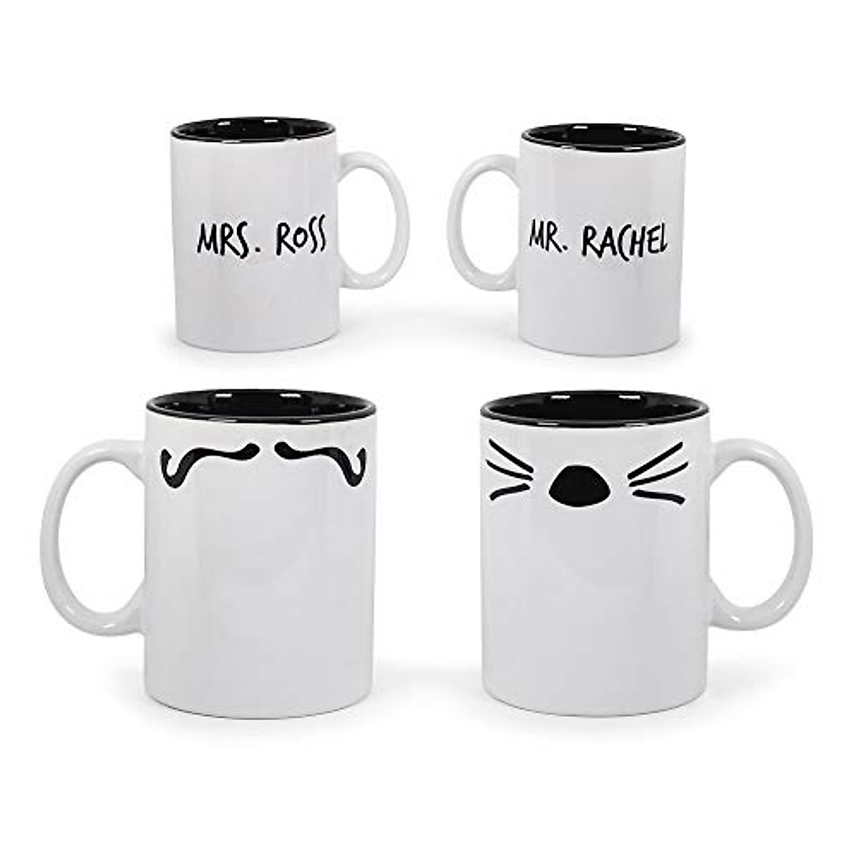 Ukonic Friends Mr. Rachel Whiskers and Mrs. Ross Moustache Double-Sided Mugs | Set of 2