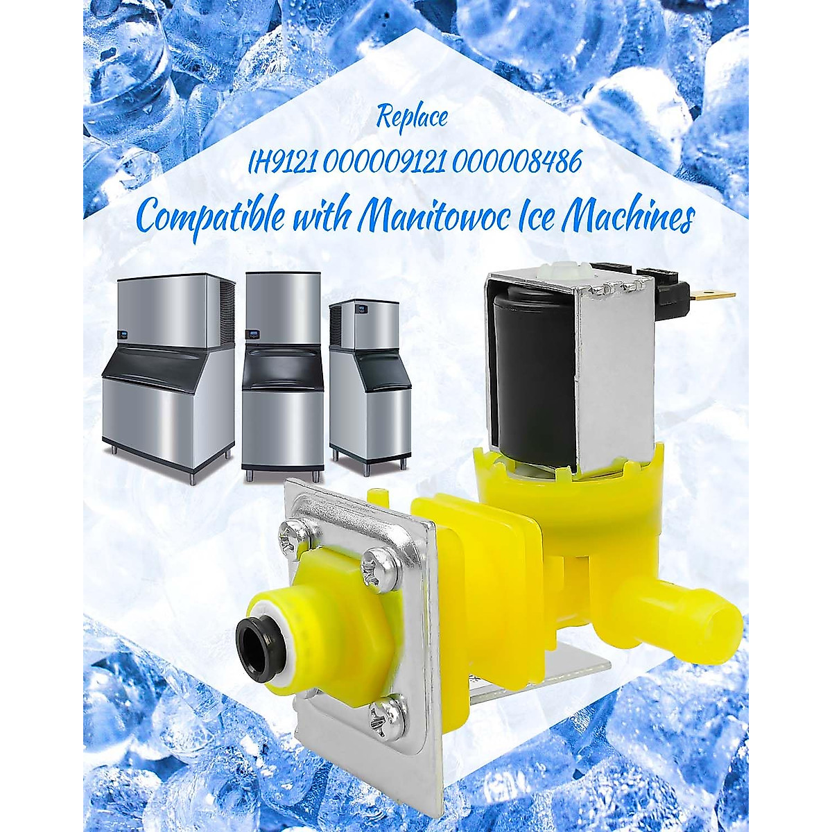 000009121 Ice Machine Water Valve Replacement Kit Compatible with Manitowoc Ice Machines, IH9121 Water Inlet Valve for Ice Machine Maker, 000008486 Water Fill Intake Valve with Sealing Tape