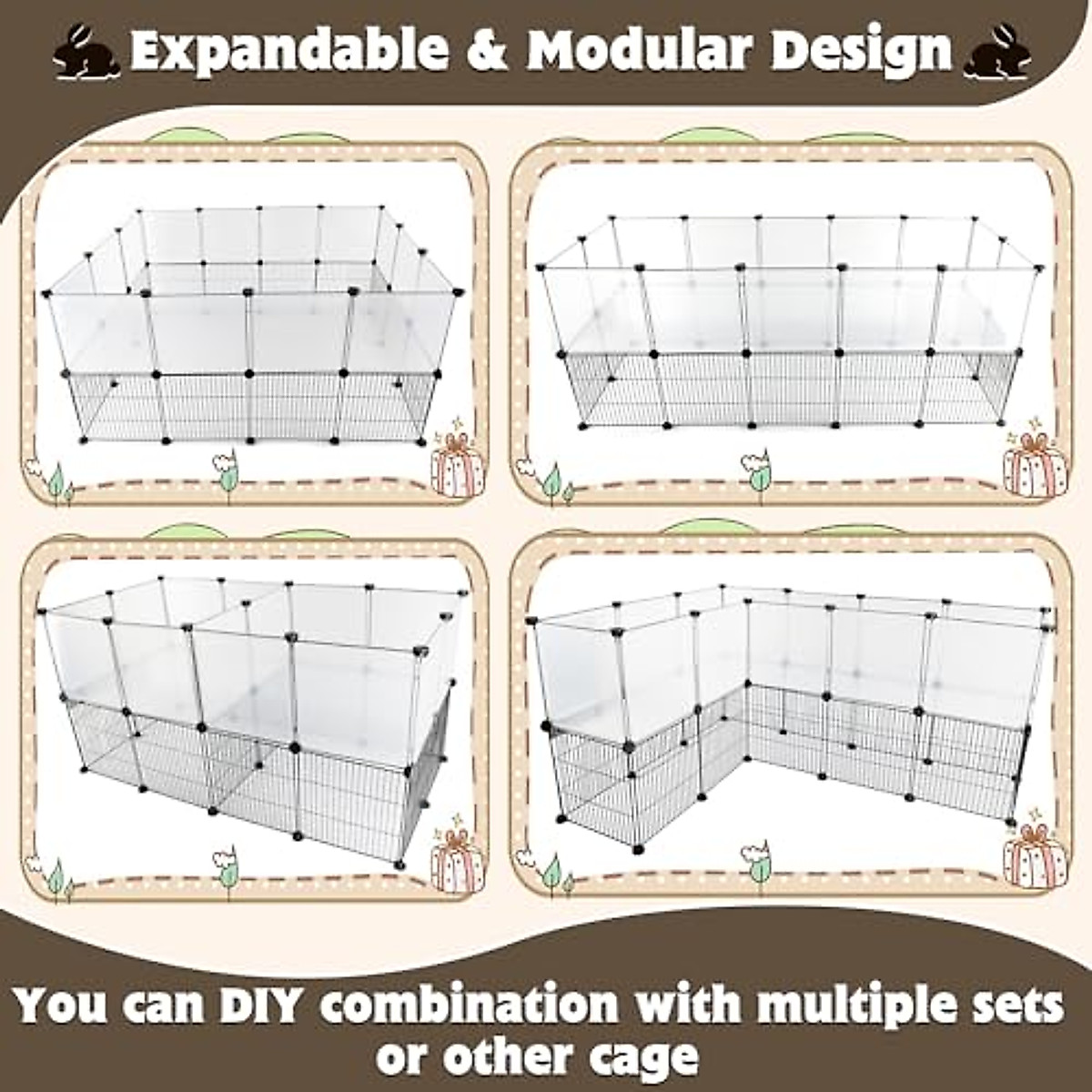 FHTONGE Extra Large Rabbit Playpen Indoor, 11 Sq Ft C&C Guinea Pig Cage Habitat, Small Animal Playpen Raised Guinea Pig Playpen for Chinchilla Hamster Hedgehog Ferret Puppy Kitten Rat Bunny