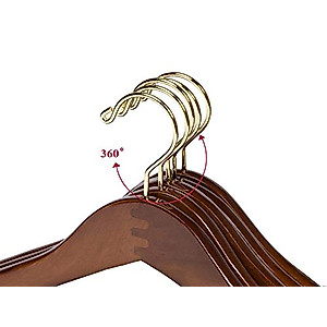 10 Quality Hangers Curved Wooden Hangers Beautiful Sturdy Suit Coat Hangers with Locking Bar Gold Hooks Walnut Finish (10)
